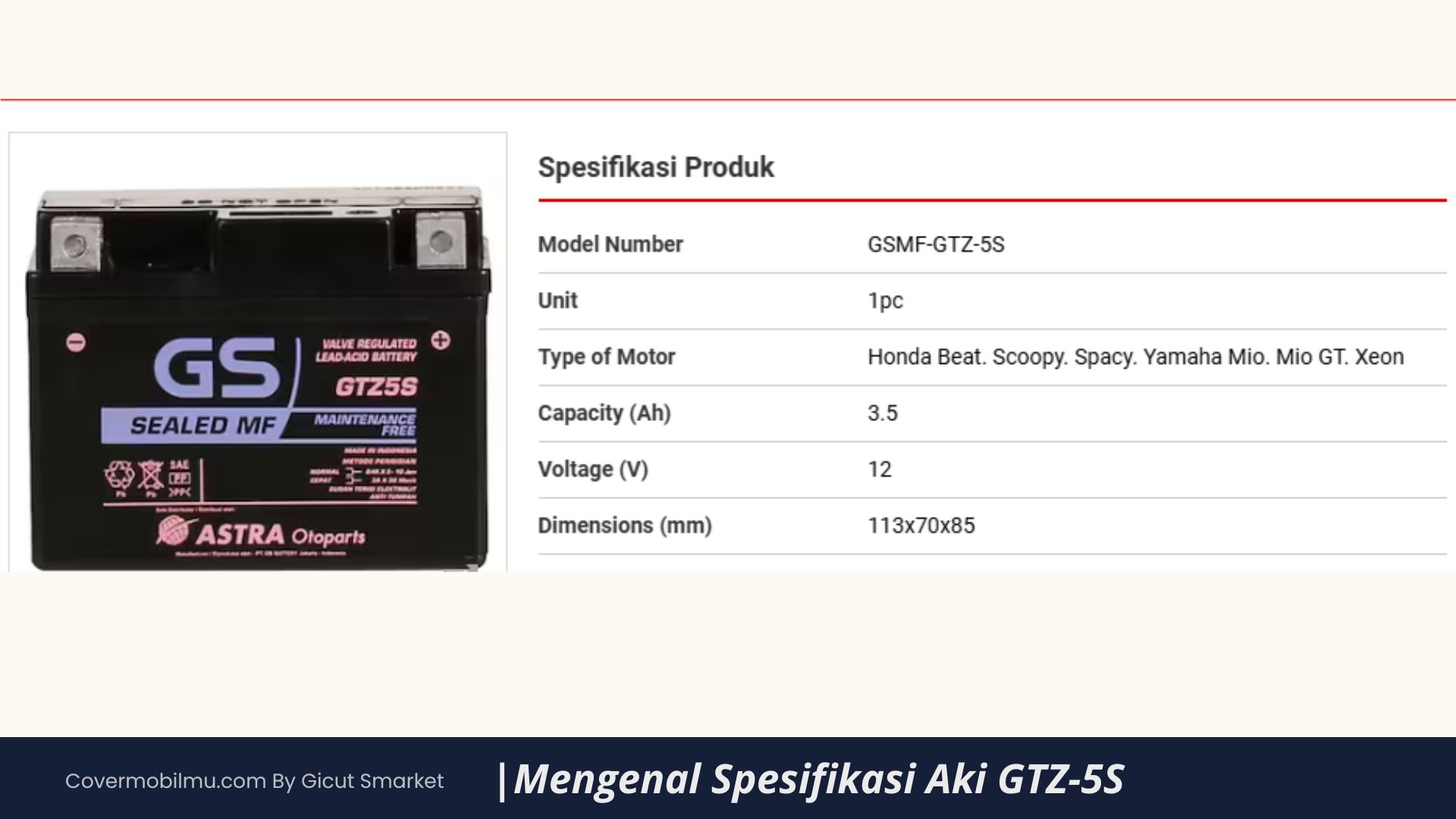 Mengenal Aki GTZ-5S : Ukuran, Ampere, & Untuk Motor Apa Saja - Cover ...